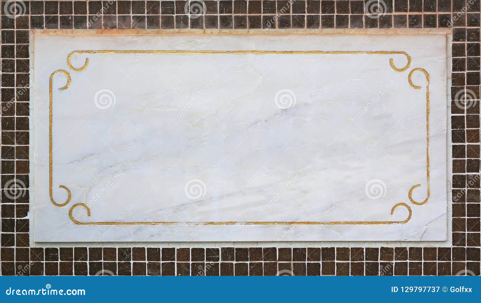 Empty Blank Marble Label on Tile Wall Stock Image - Image of gold ...