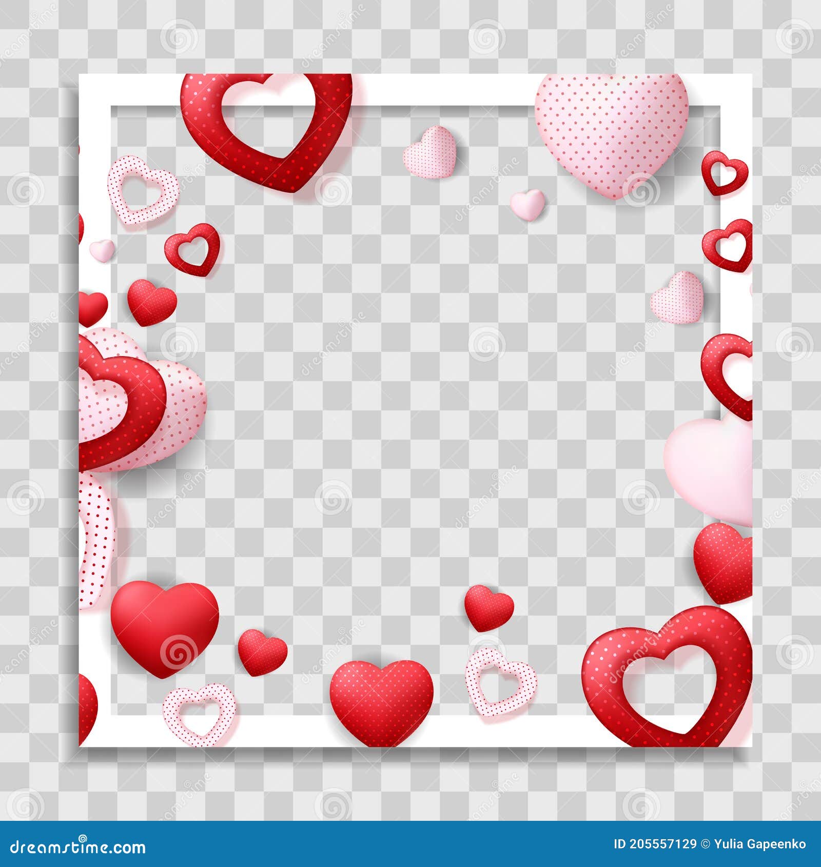 Empty Blank Photo Frame with Hearts Template for Media Post in Social ...