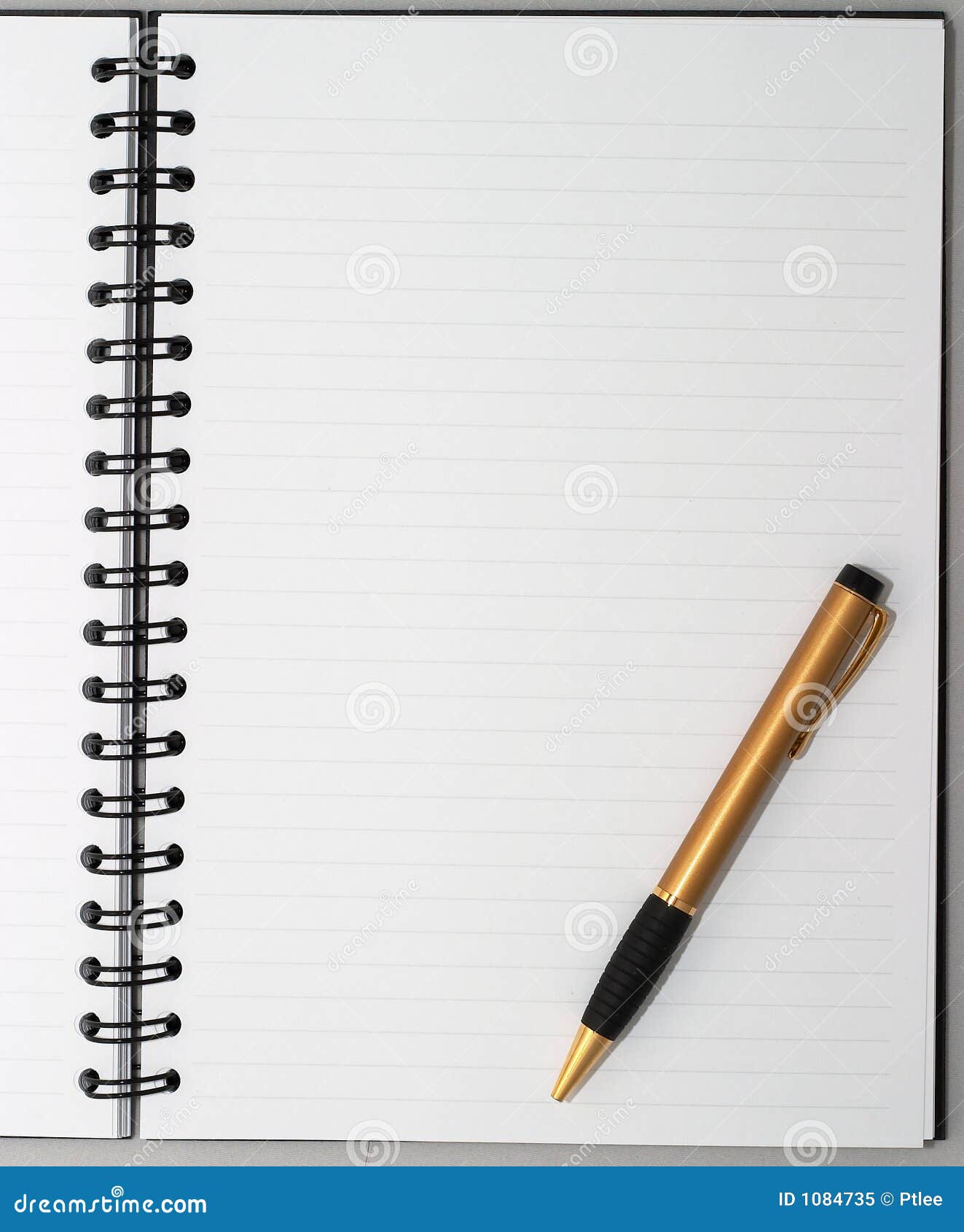 Empty Blank Ring, Spiral Notepad, One Gold Pen Stock Image - Image of ...