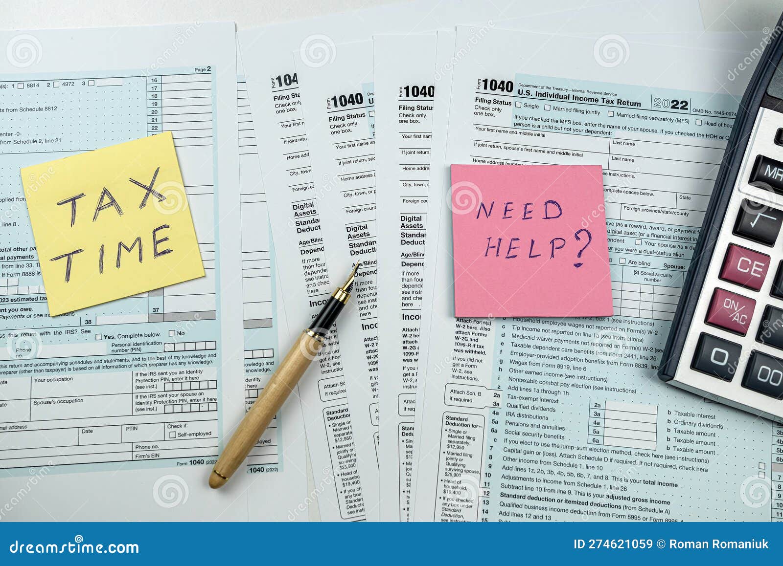 Empty Blank Us 1040 Tax Return Form with Pen and Calculator, Deadline ...