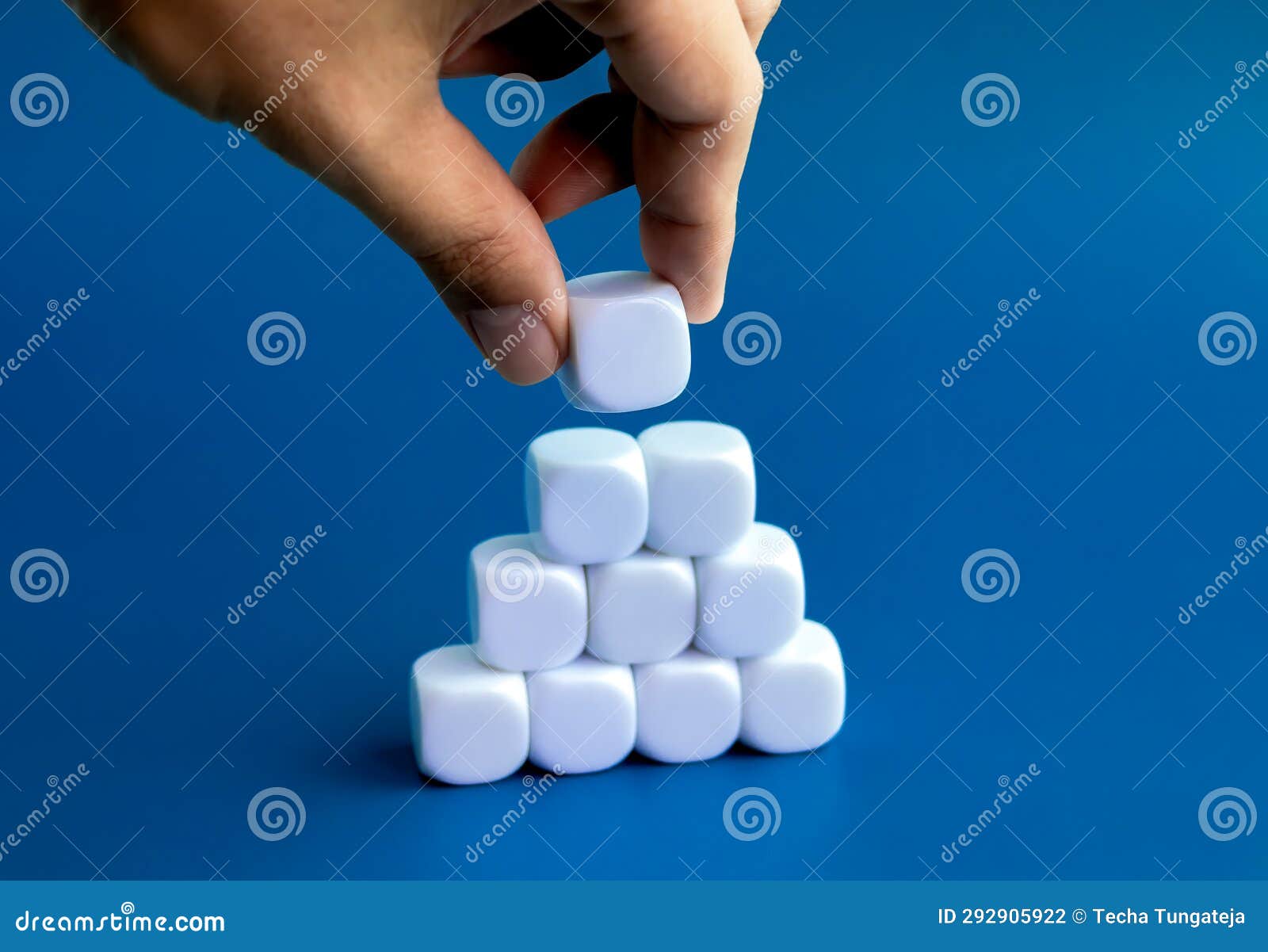 Empty Blank White Dice Block in Hand Put on Cube Blocks Stack Pyramid ...