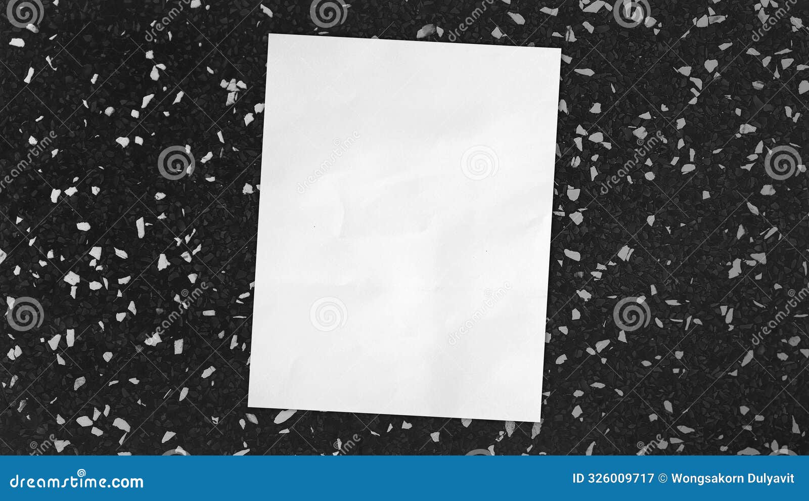 Empty Blank White Grunge Paper Sheet Placed on Dark Black Terrazzo ...