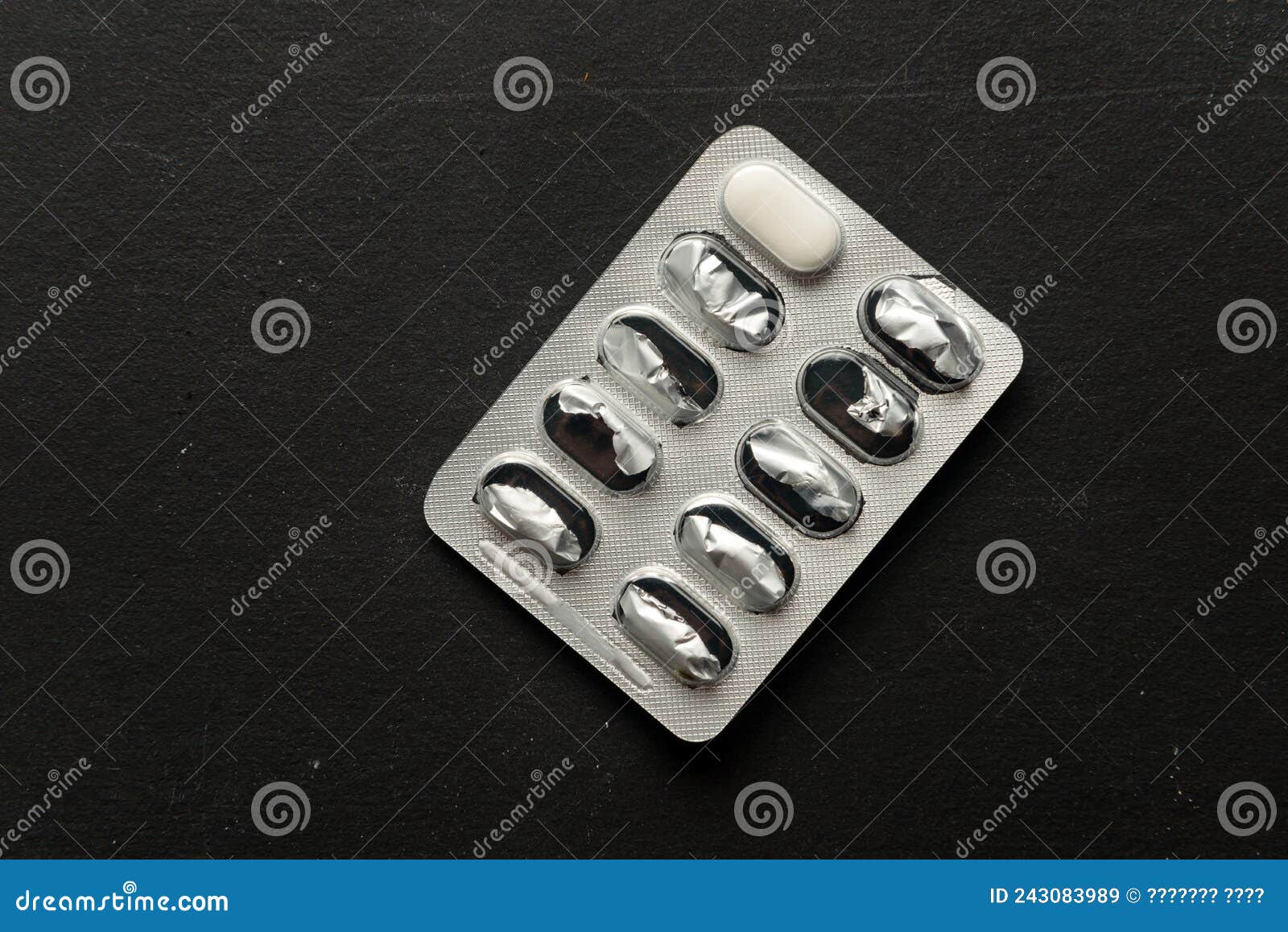 Empty Blister with One Tablet on a Dark Background Stock Image - Image ...