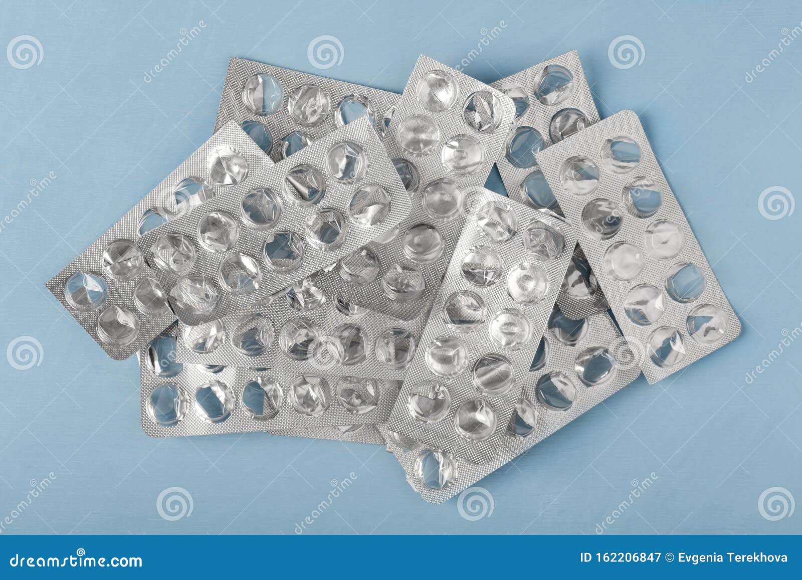 Empty Blister Packs of Tablets on a Blue Background Stock Image - Image ...