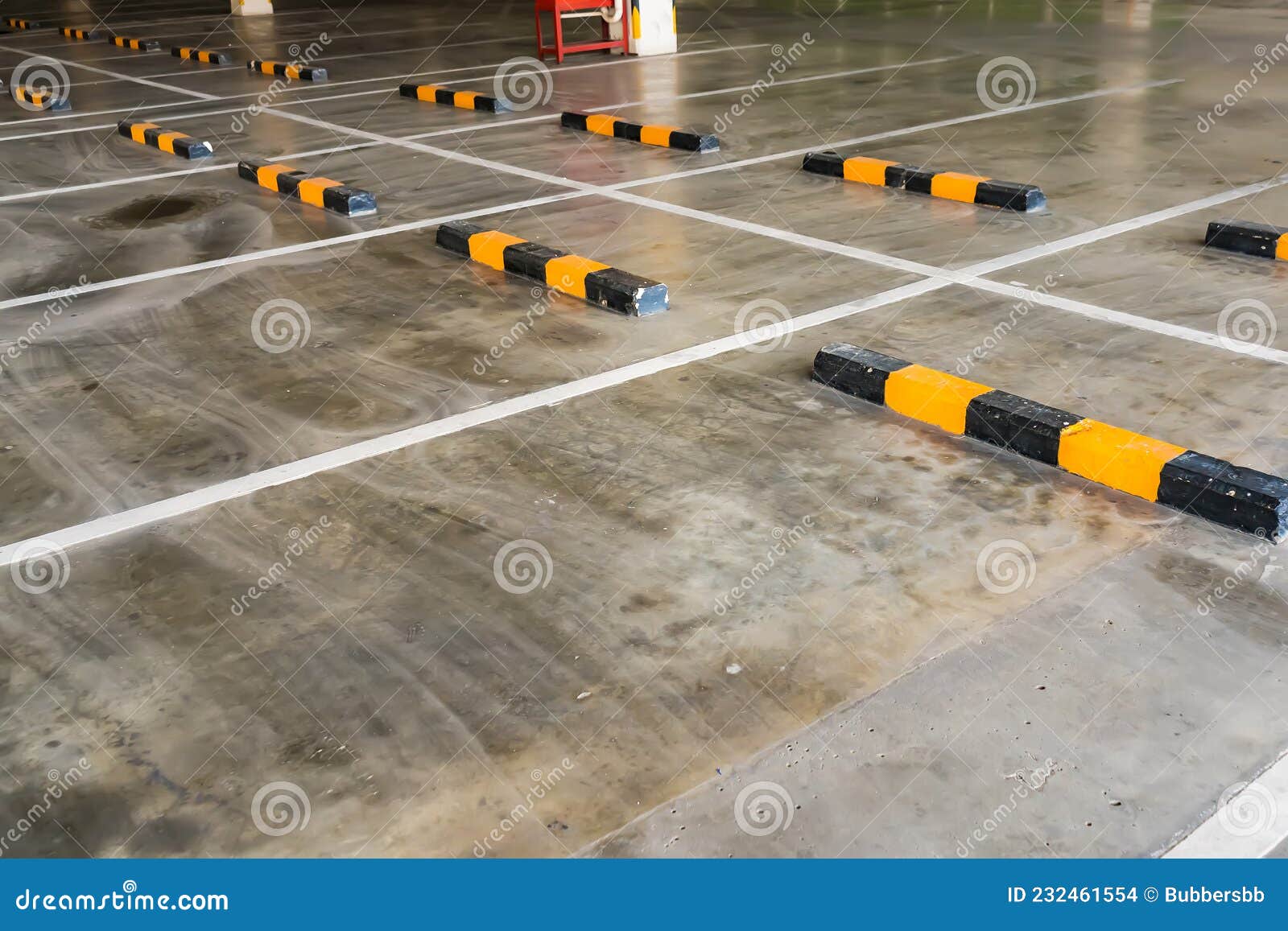 Empty Block of Car Park with Bunker To Stop Wheel for Control Distance ...