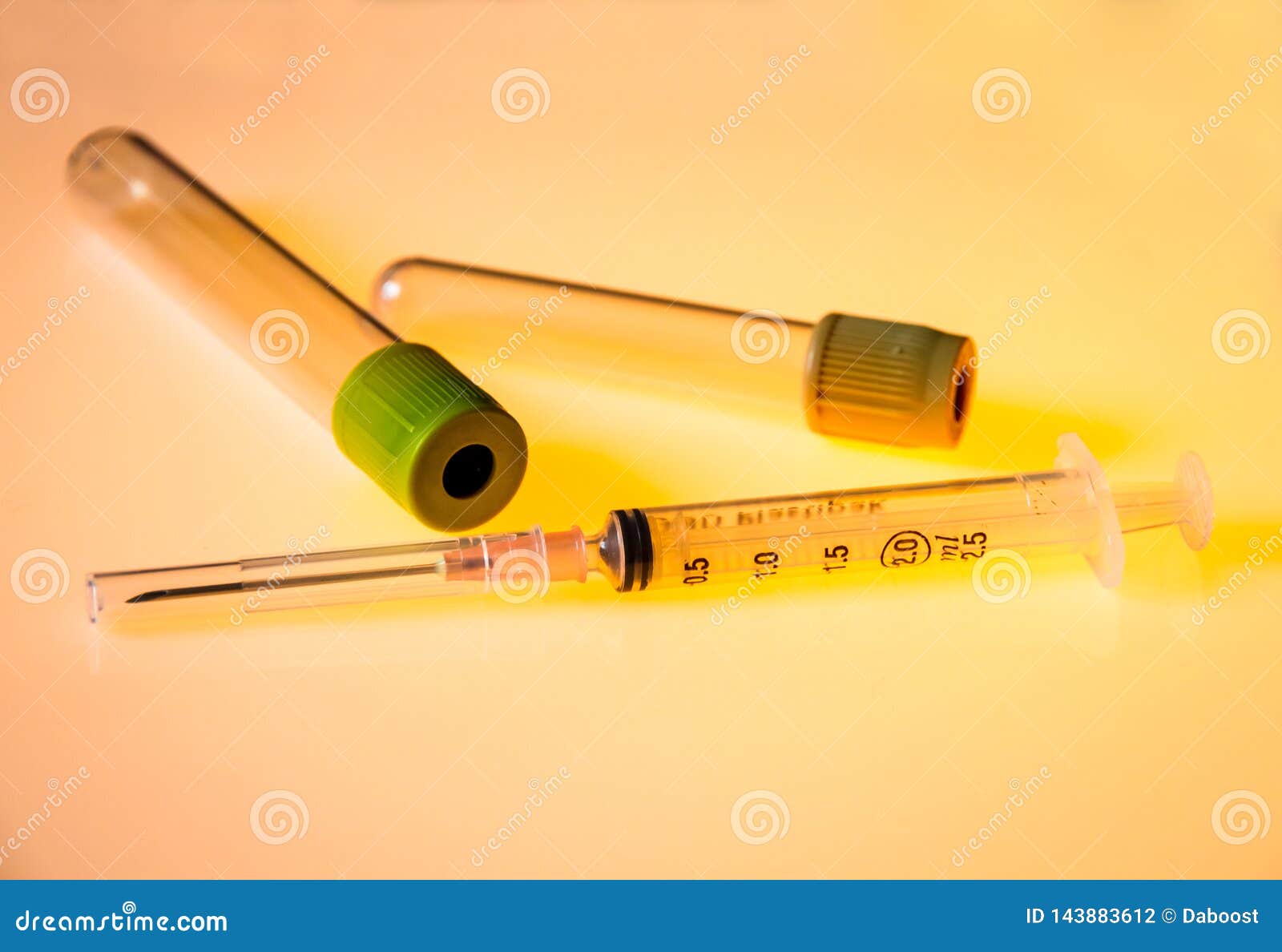 Empty Blood Test Tubes and Syringe Stock Photo - Image of pharmacy ...