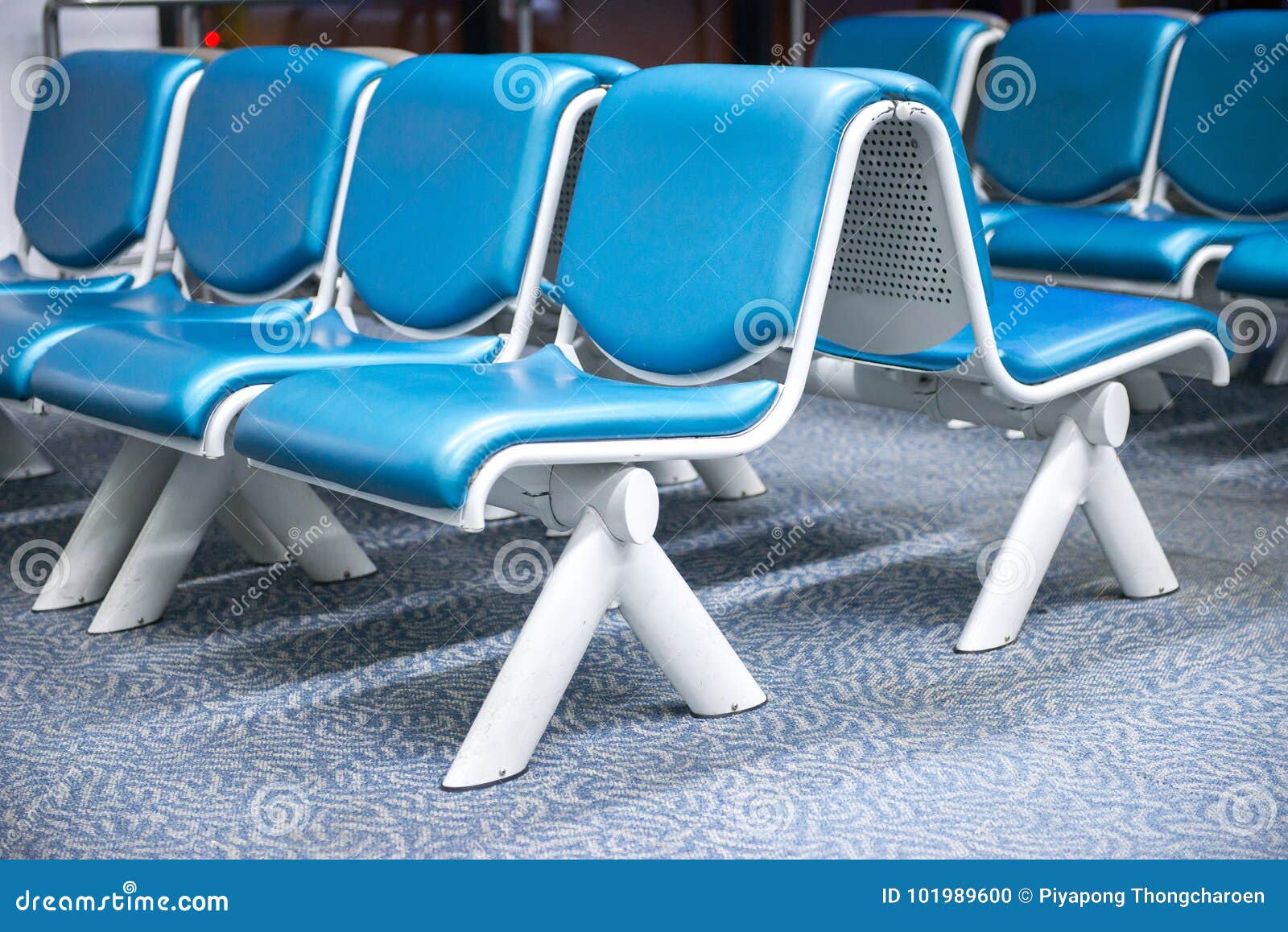 Empty Blue Airport Seat in Waiting Area Stock Photo - Image of seating ...