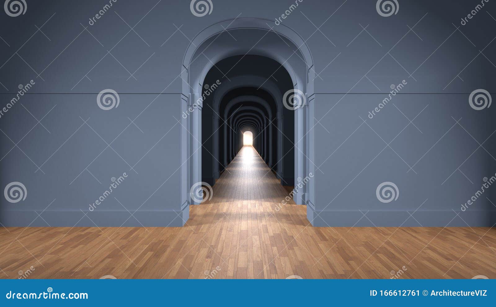 Empty Blue Architectural Interior with Infinite Arch Doors, Endless ...