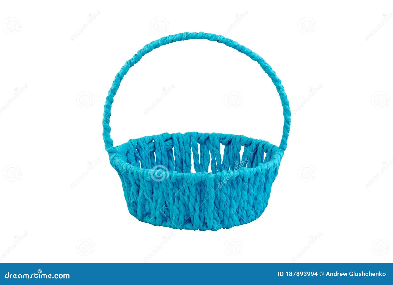 An Empty Blue Basket with a Handle on a White Background. in Isolation ...