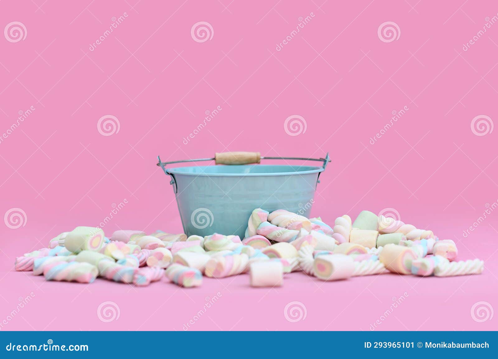 Empty Blue Bucket Surrounded by Marshmallow Sweets Stock Image - Image ...
