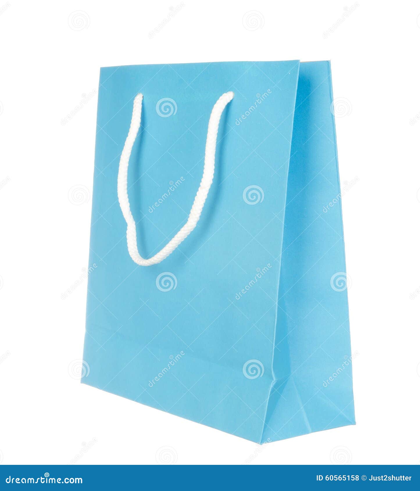 Empty Blue Paper Bag Isolated on White Stock Photo - Image of object ...