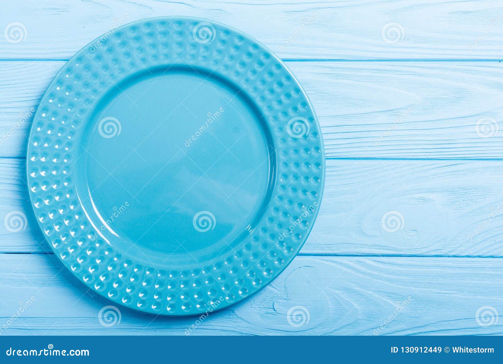 Empty Blue Plate on Wooden Table Stock Image - Image of place, lunch ...
