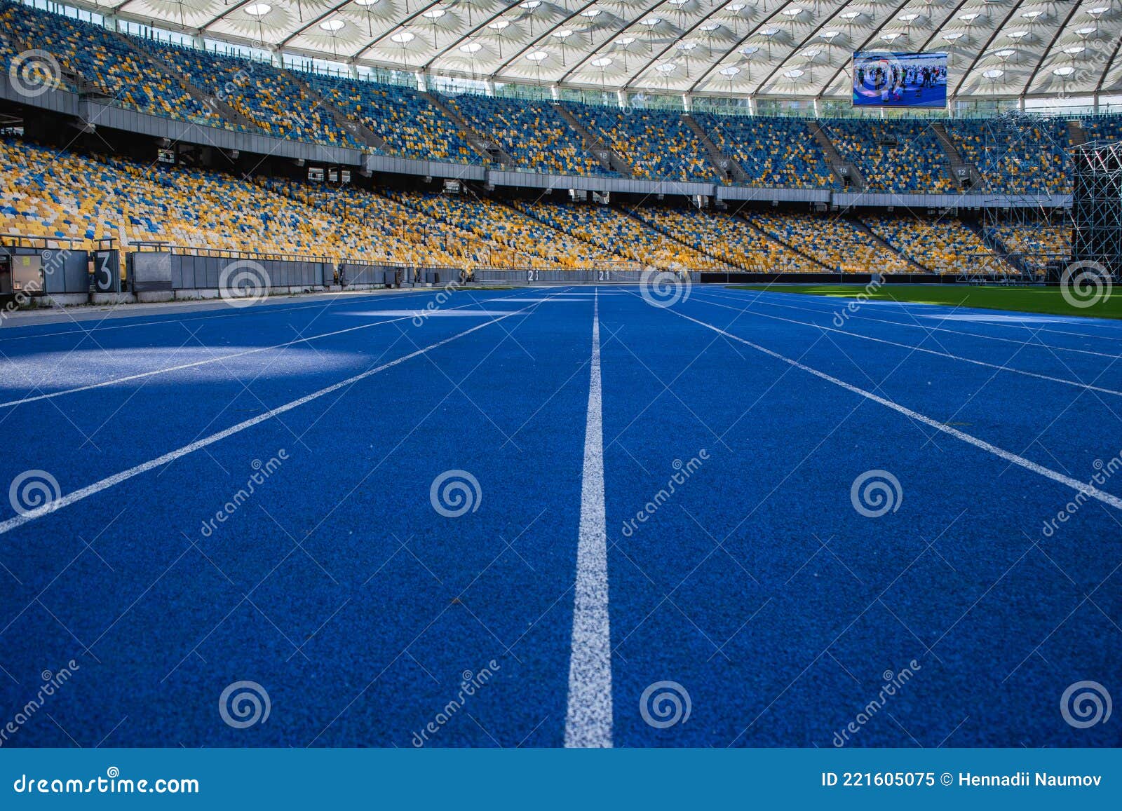 Empty Blue Running Track at the Olympic Stadium Stock Image - Image of ...