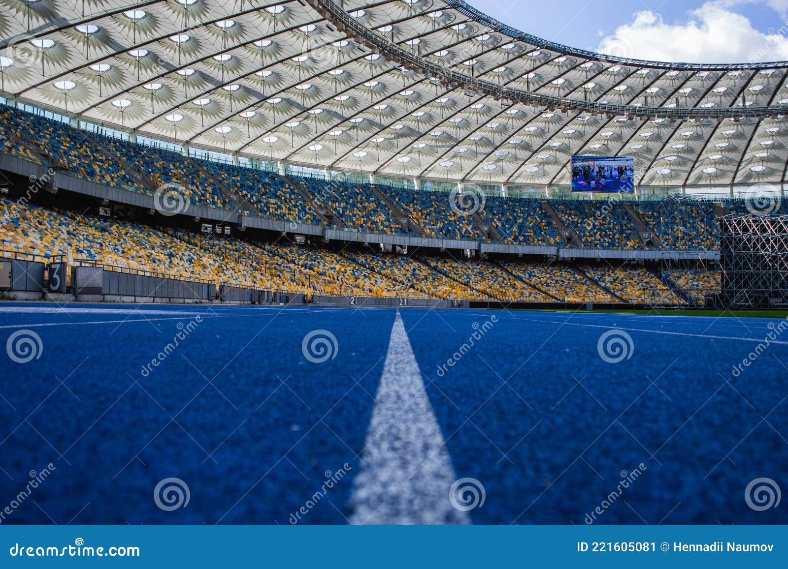 Empty Blue Running Track at the Olympic Stadium Stock Image - Image of ...