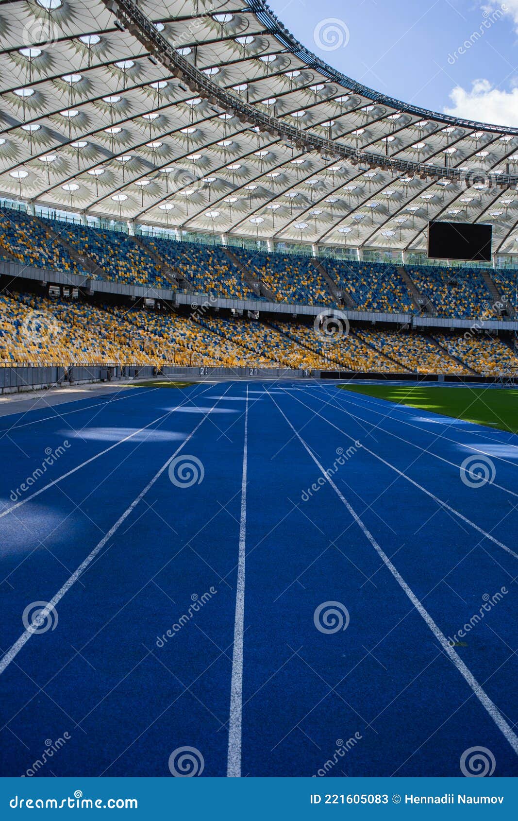 Empty Blue Running Track At The Olympic Stadium Editorial Photo ...