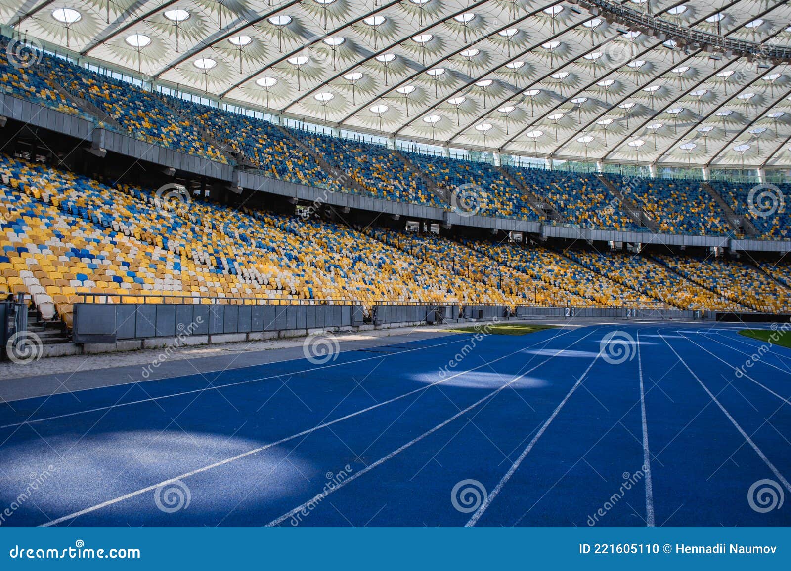 Empty Blue Running Track at the Olympic Stadium Stock Photo - Image of ...