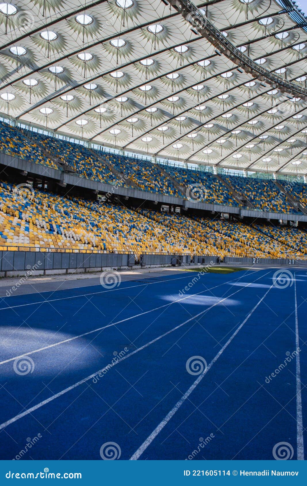 Empty Blue Running Track at the Olympic Stadium Stock Photo - Image of ...