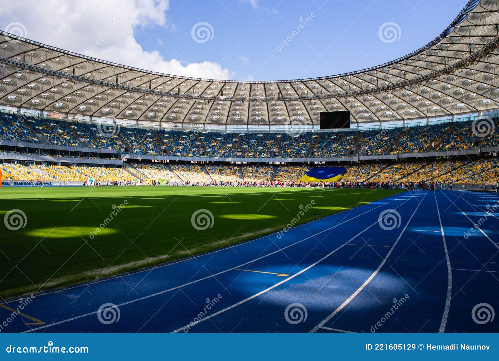 Empty Blue Running Track at the Olympic Stadium Stock Image - Image of ...