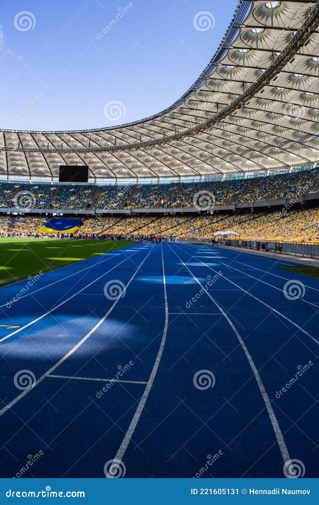 Empty Blue Running Track at the Olympic Stadium Stock Image - Image of ...