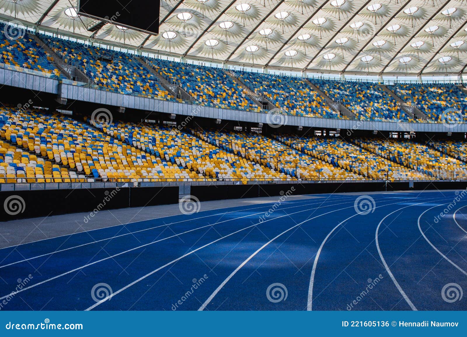Empty Blue Running Track At The Olympic Stadium Stock Photography ...