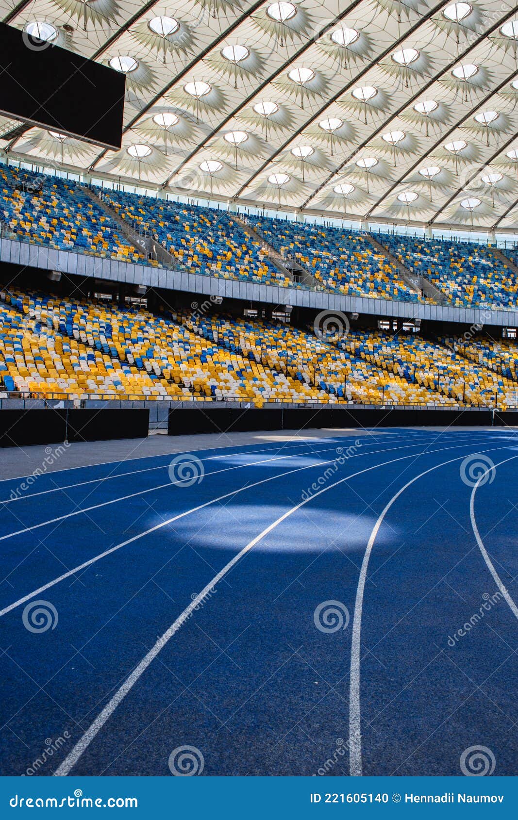 Empty Blue Running Track at the Olympic Stadium Stock Photo - Image of ...