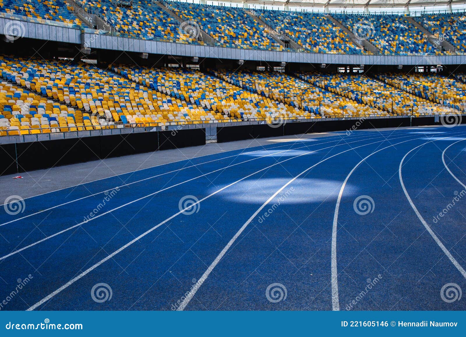 Empty Blue Running Track at the Olympic Stadium Stock Photo - Image of ...