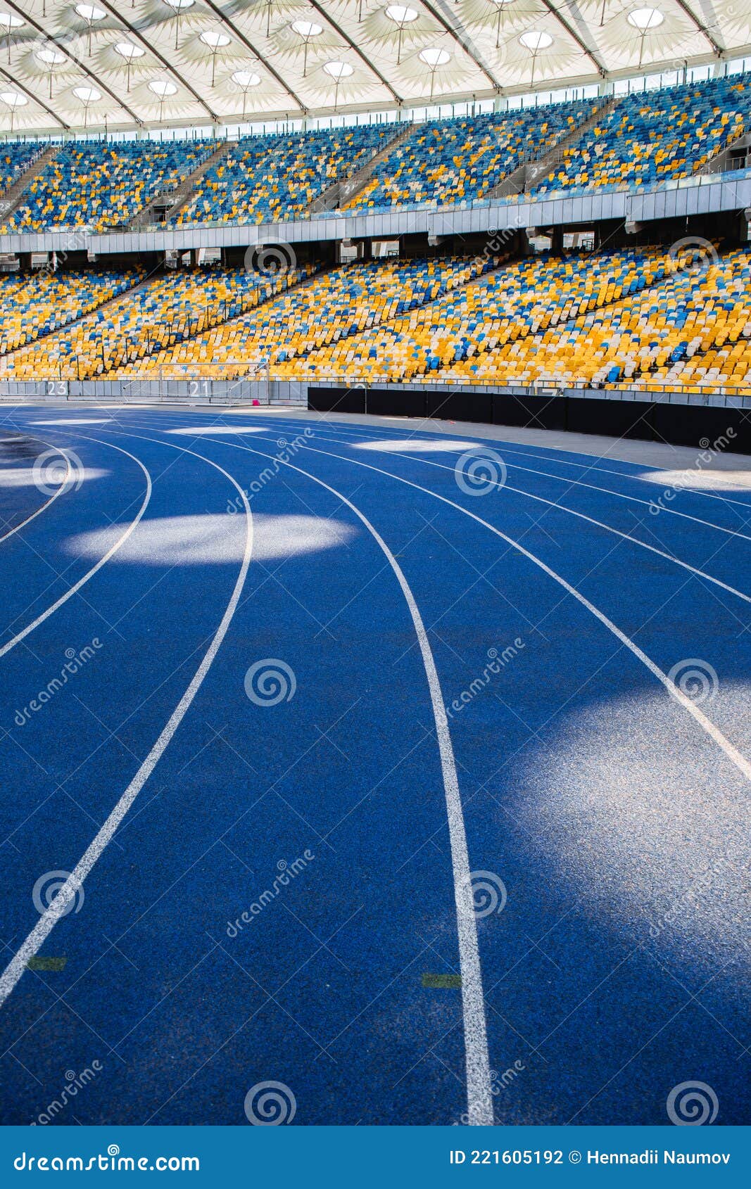 Empty Blue Running Track at the Olympic Stadium Stock Photo - Image of ...