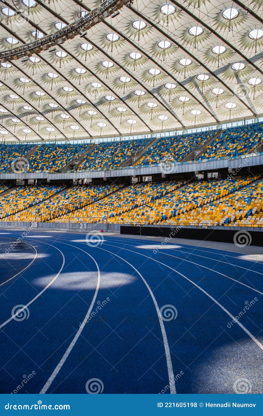 Empty Blue Running Track at the Olympic Stadium Stock Photo - Image of ...