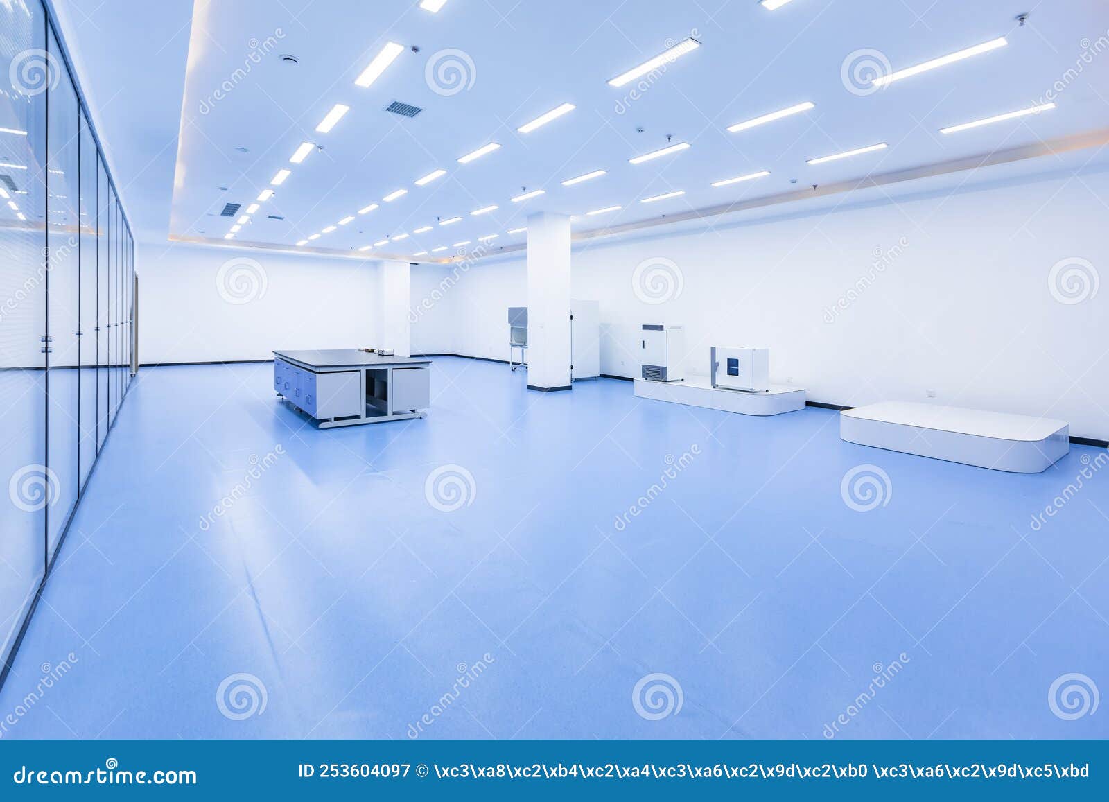 The Empty Blue Tech Lab Room Stock Image - Image of lobby, tech: 253604097