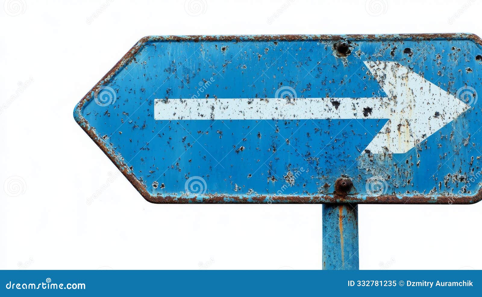 An Empty Blue Traffic Sign with a White Arrow is Set Against a White ...