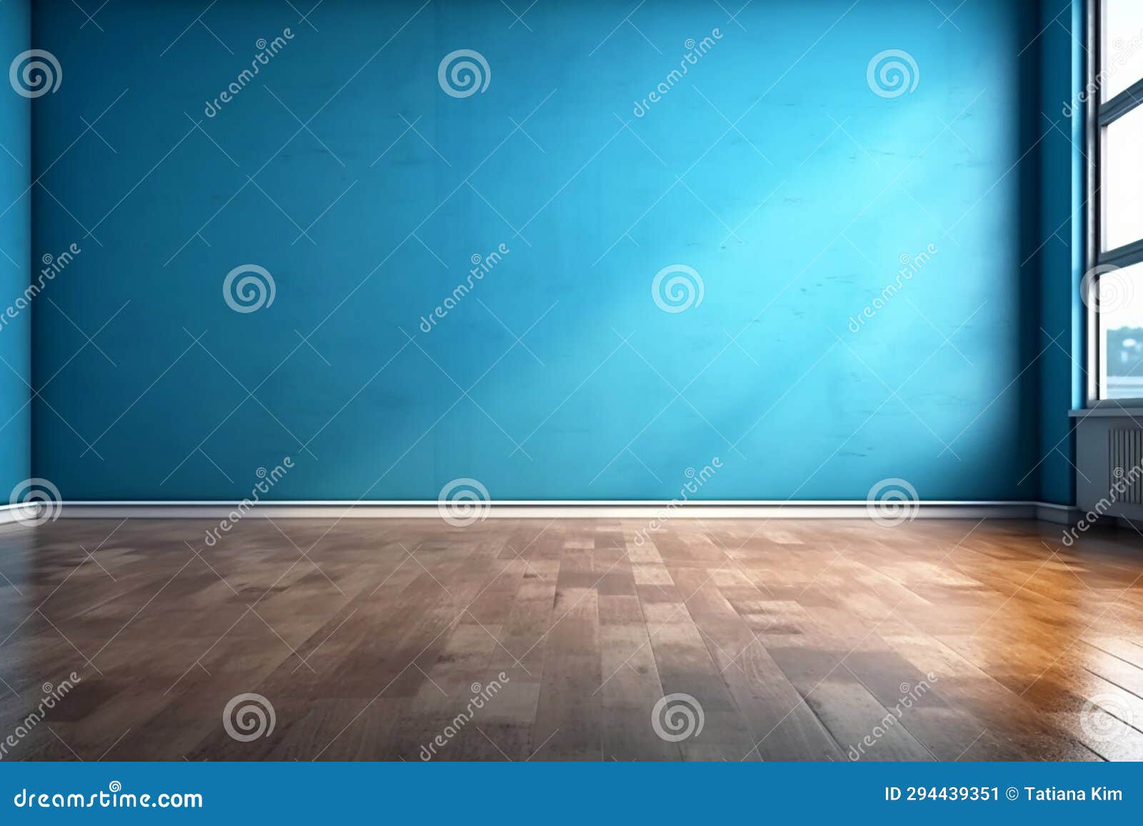 Empty Blue Wall and Floor Indoors Front View, Modern Interior. Stock ...