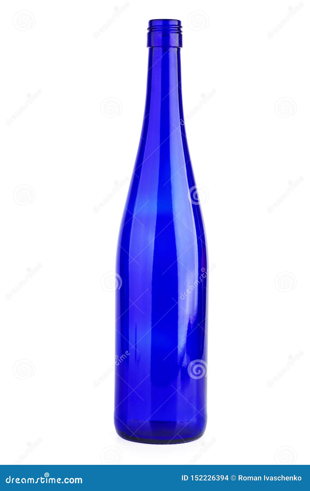 Empty blue wine bottle stock photo. Image of isolated - 152226394
