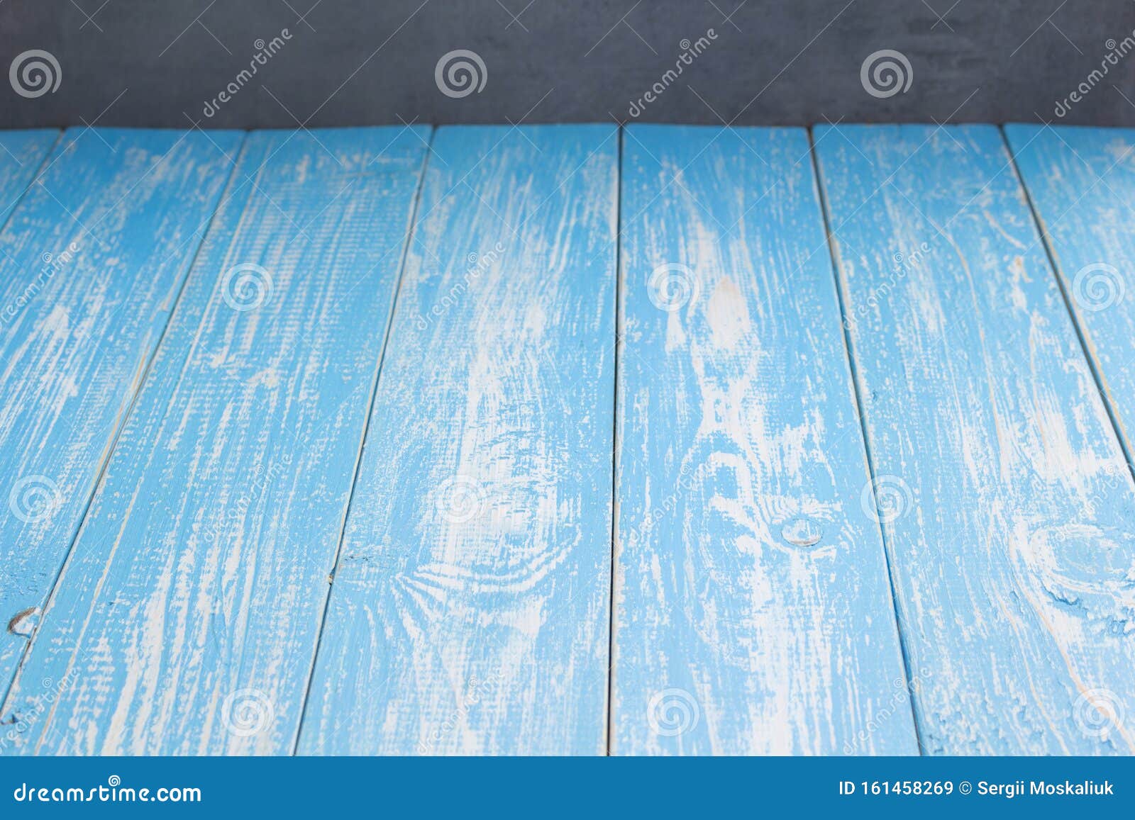 Empty Blue Wooden Table in Front Stock Image - Image of plank ...