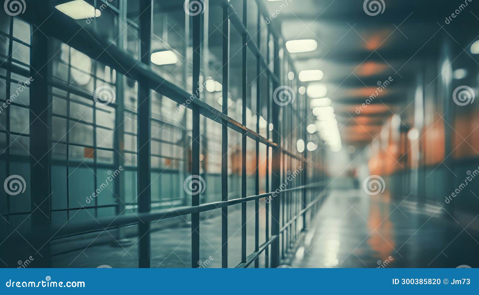 Empty Blurred Prison Corridor with Bars Stock Illustration ...