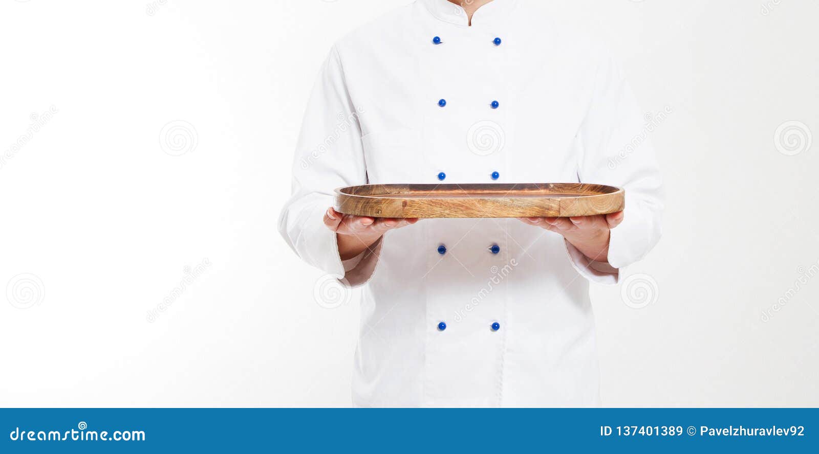 Empty Board for Food in the Hands of the Cook Isolated on White ...