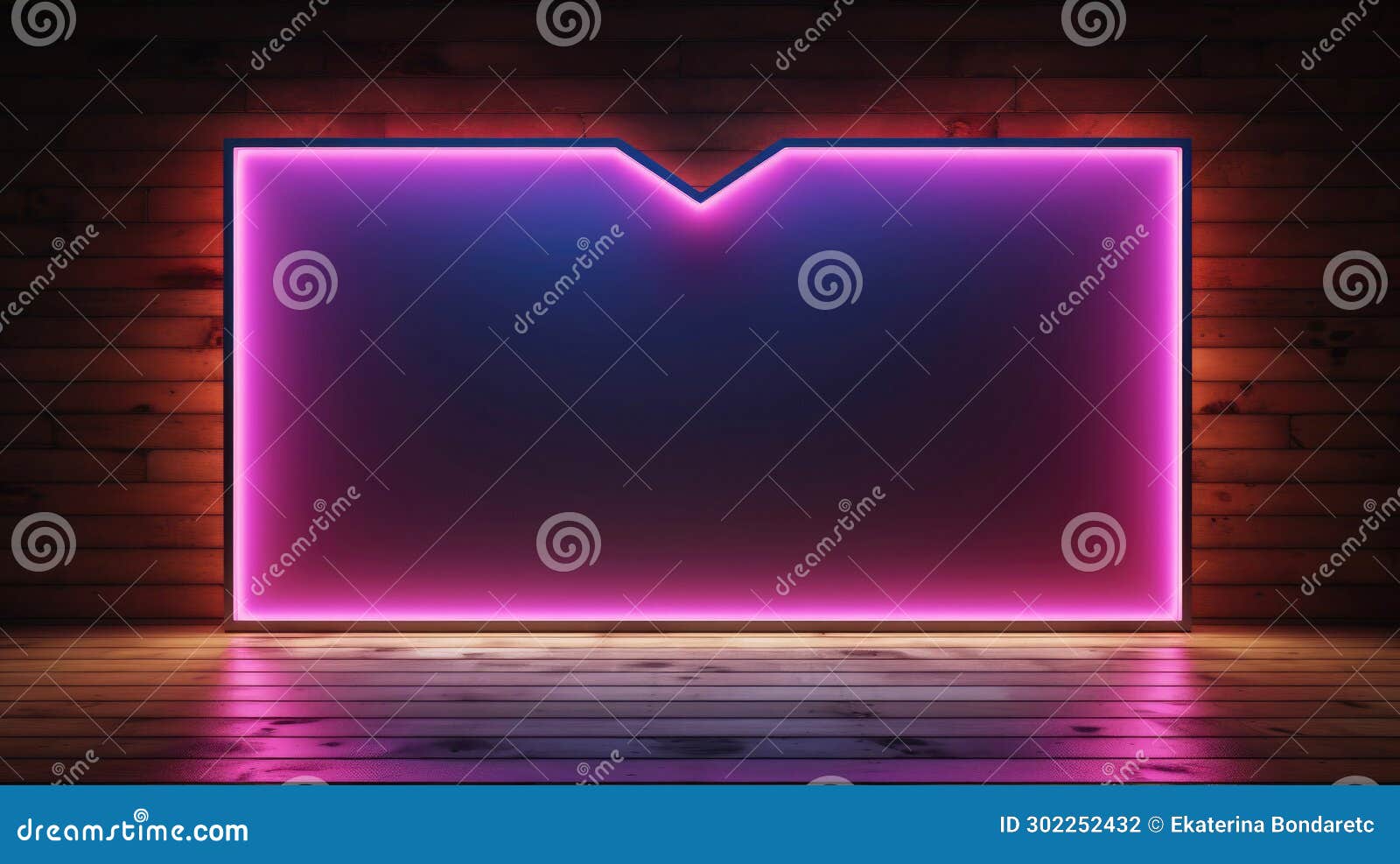 Empty Board, Glowing Frame on Dark Background, Room with Bright LED ...