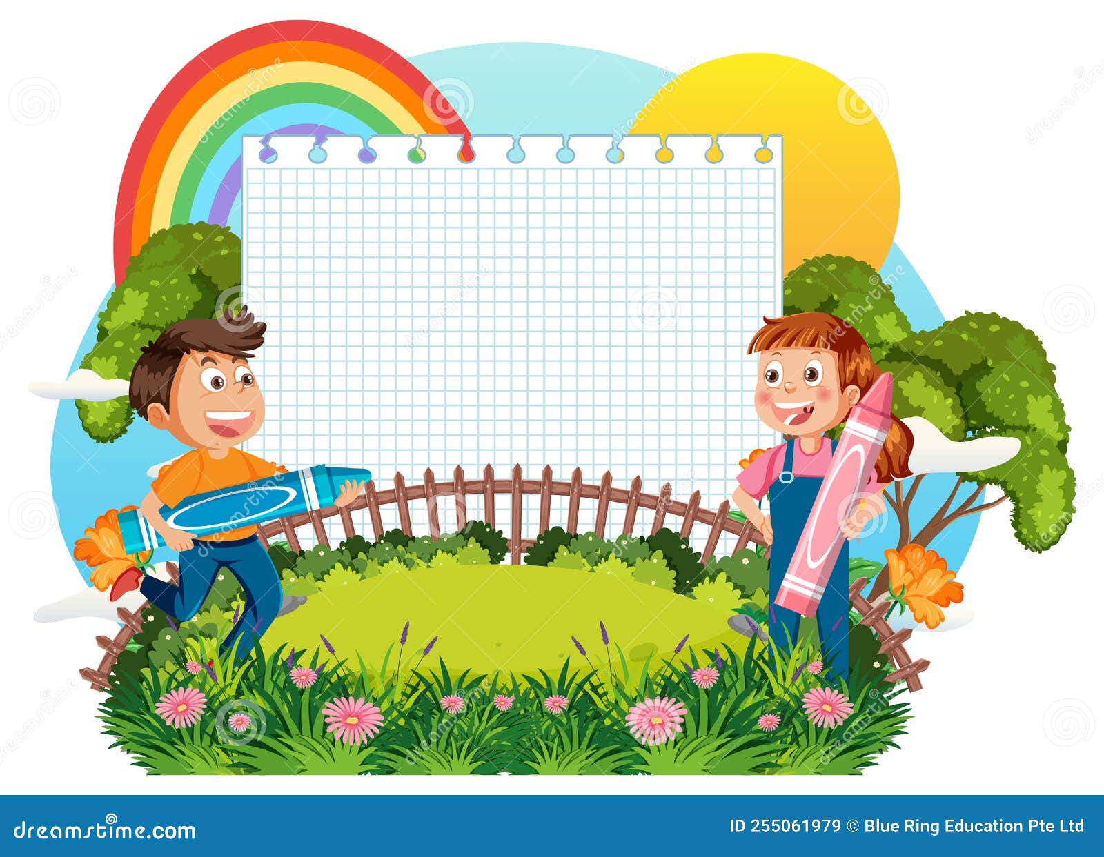 Empty Board Template with Cartoon Character Stock Vector - Illustration ...