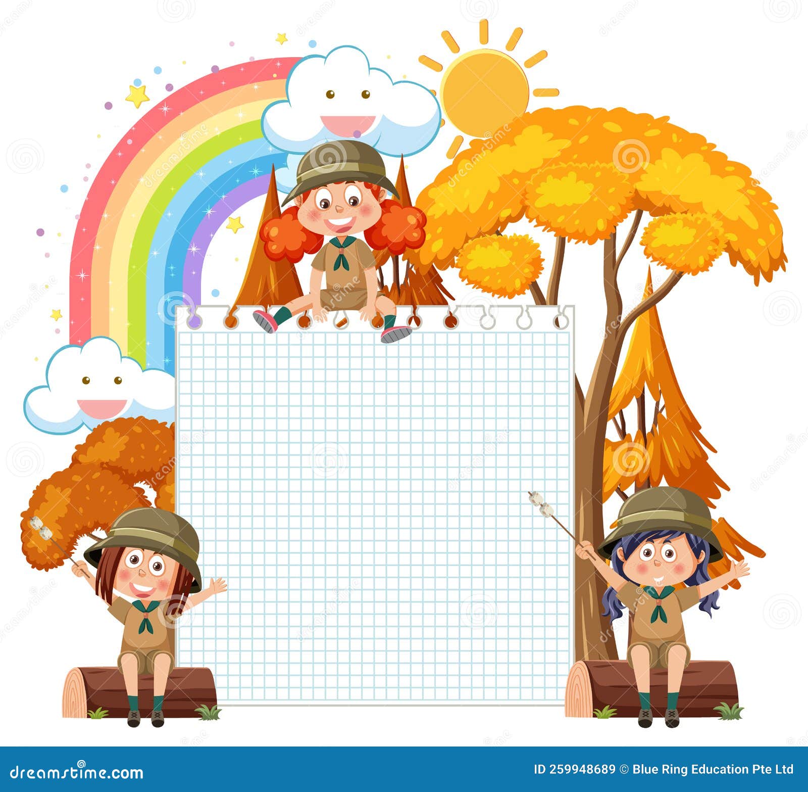 Empty Board Template with Kids Stock Vector - Illustration of cute ...