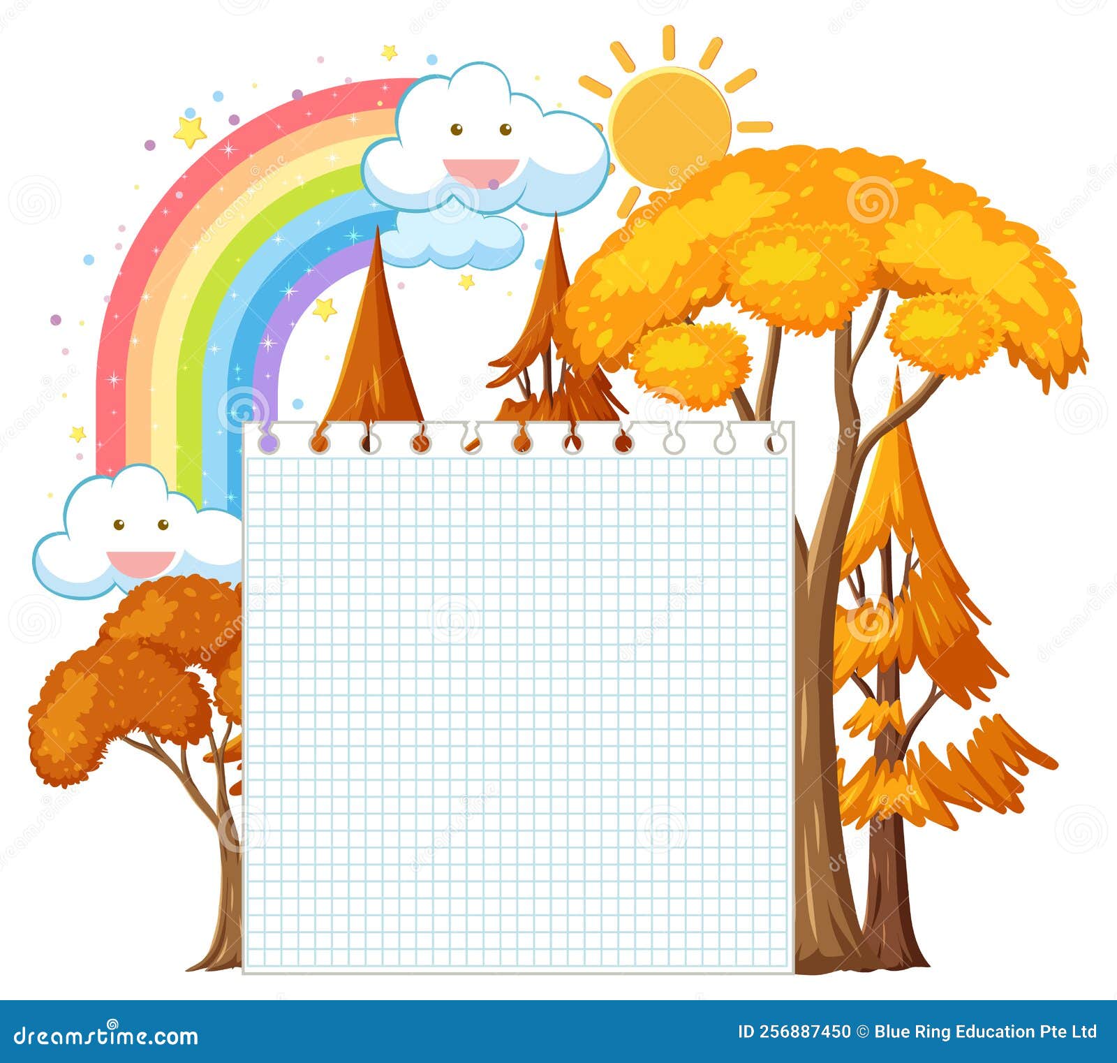 Empty Board Template with Tree and Rainbow Stock Vector - Illustration ...