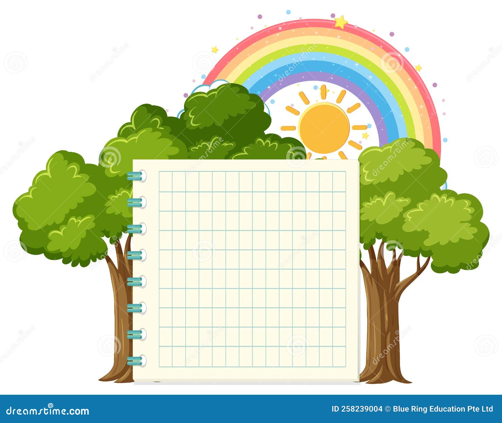 Empty Board Template with Tree and Rainbow Stock Vector - Illustration ...