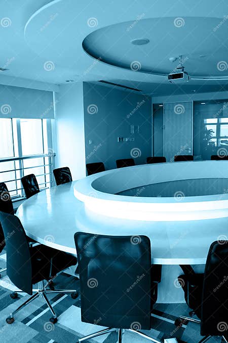 Empty Boardroom with Round Table Stock Image - Image of projector ...