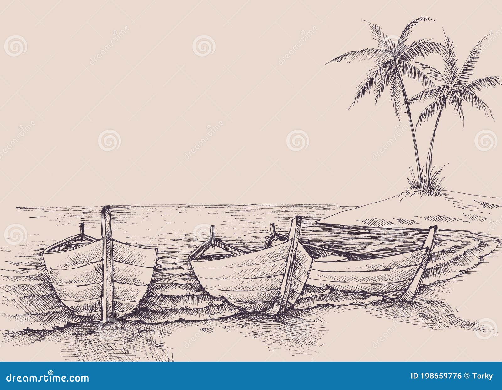 Empty boats on sea shore stock vector. Illustration of boats - 198659776