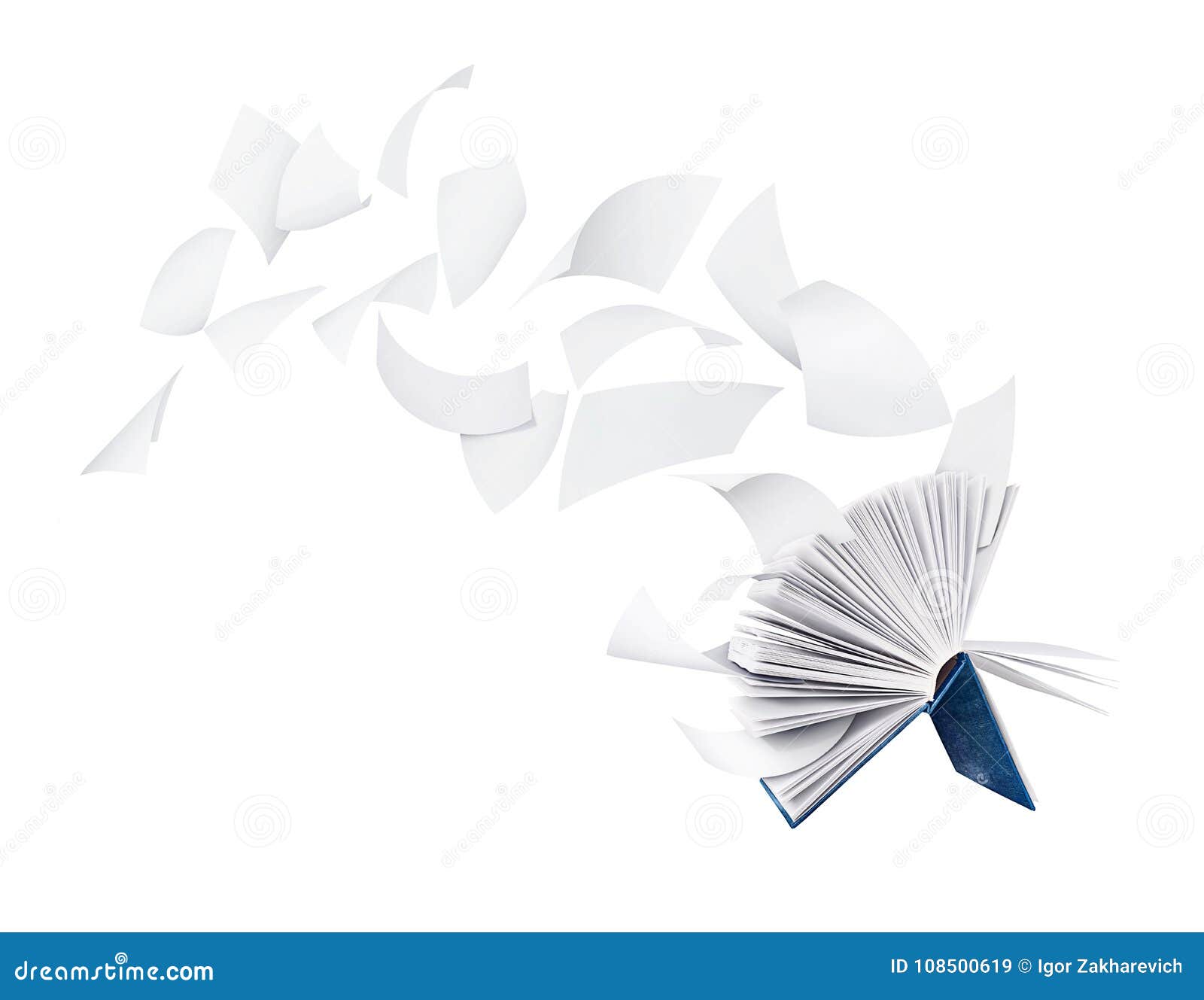 Empty Book with Flying Pages Isolated on White Stock Image - Image of ...