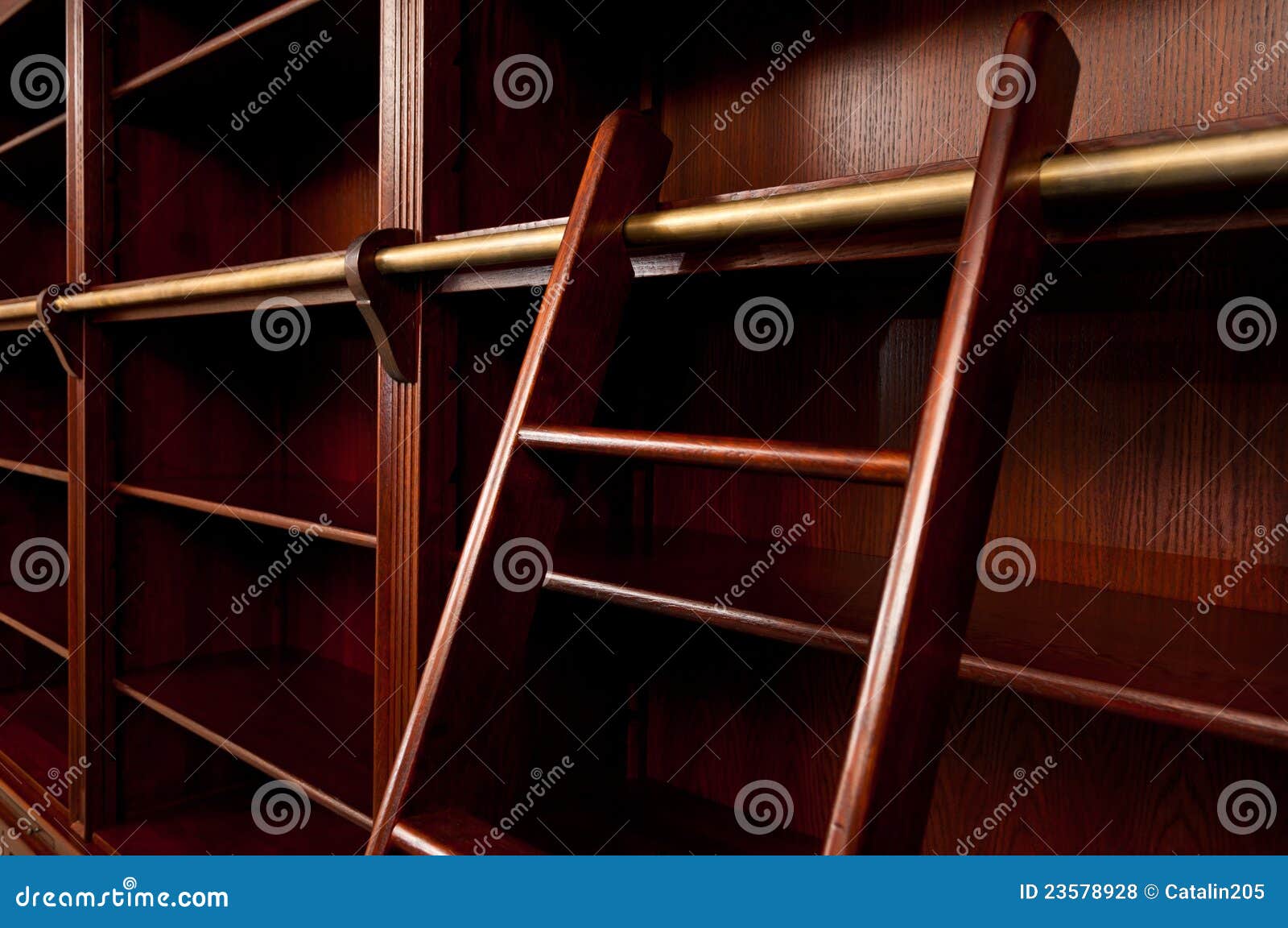 Empty bookcase with ladder stock photo. Image of arhitecture - 23578928