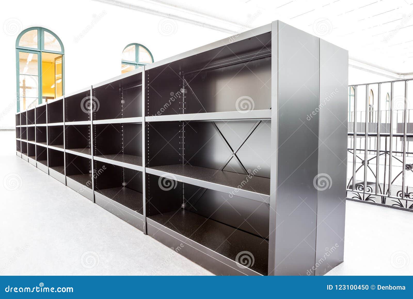 Empty books racks stock photo. Image of interior, room - 123100450