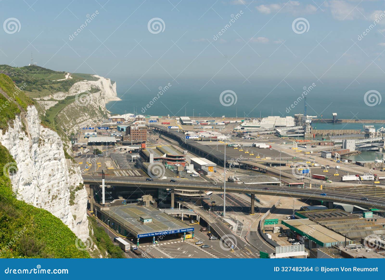 Empty Border Control and Ferry Terminals at Dover Port from the Cliffs ...