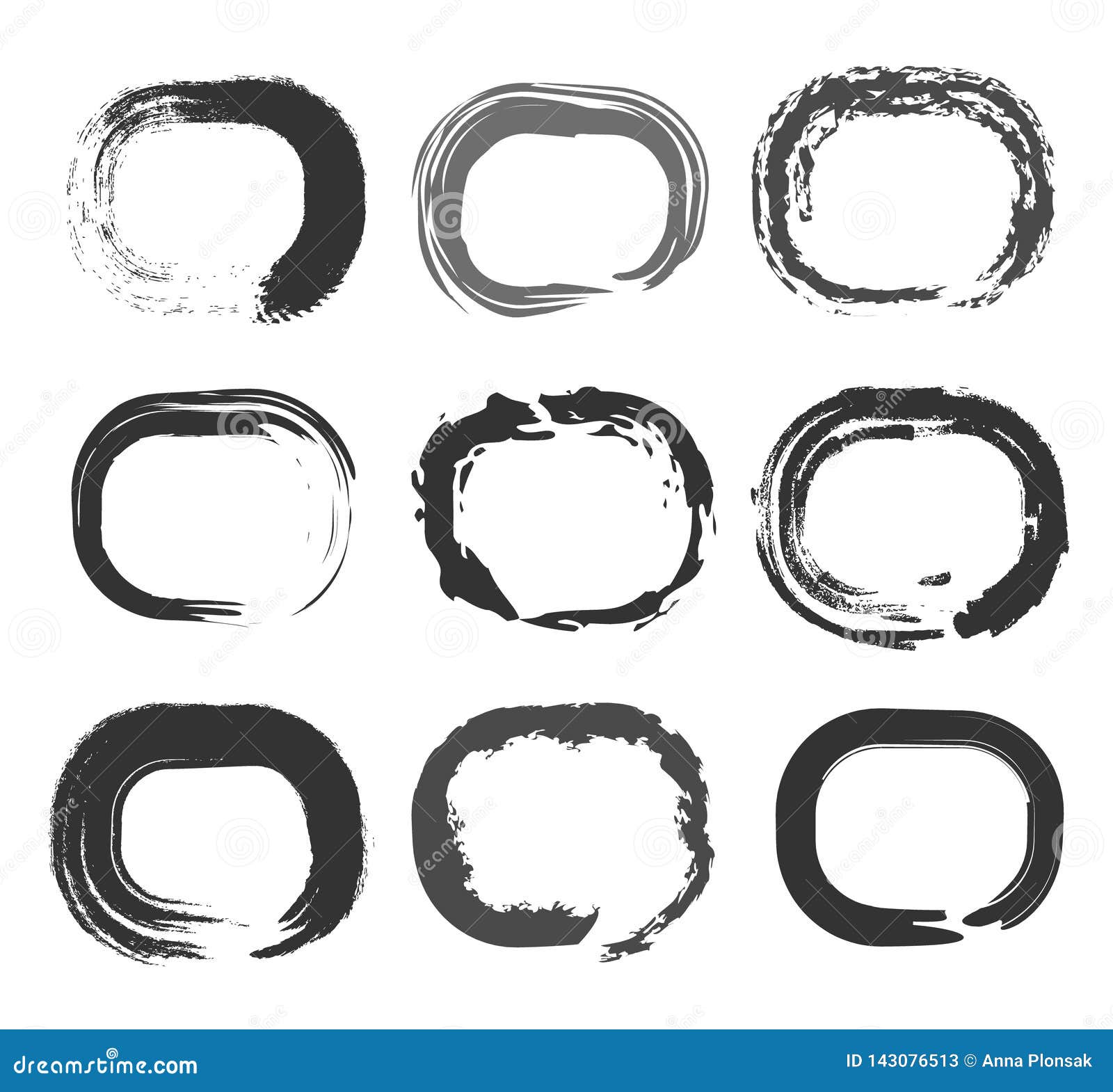 Empty Borders. Set of Black Round Grunge Frames. Square with Rounded ...