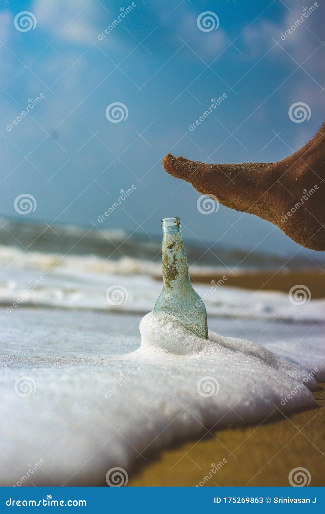 Empty Bottle on the Beach Side Stock Image - Image of bottle, sand ...