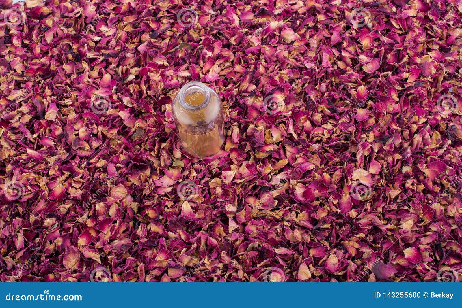 Empty Bottle on Dry Rose Petal Background Stock Photo - Image of glass ...