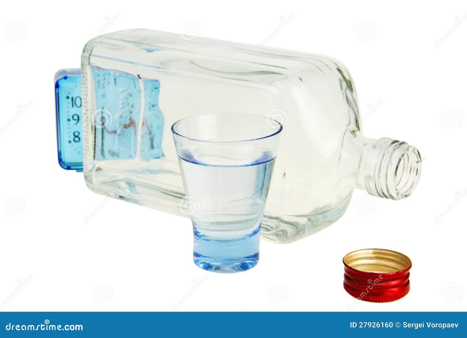 Empty Bottle and Full Glass. Stock Photo - Image of number, minute ...